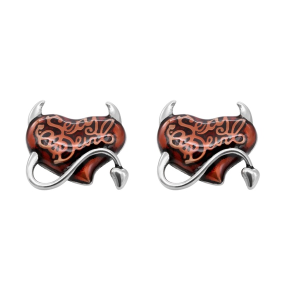 Jewelry | Sexy Devil Red Heart Horns Tail Earrings Sst Nwt | Poshmark